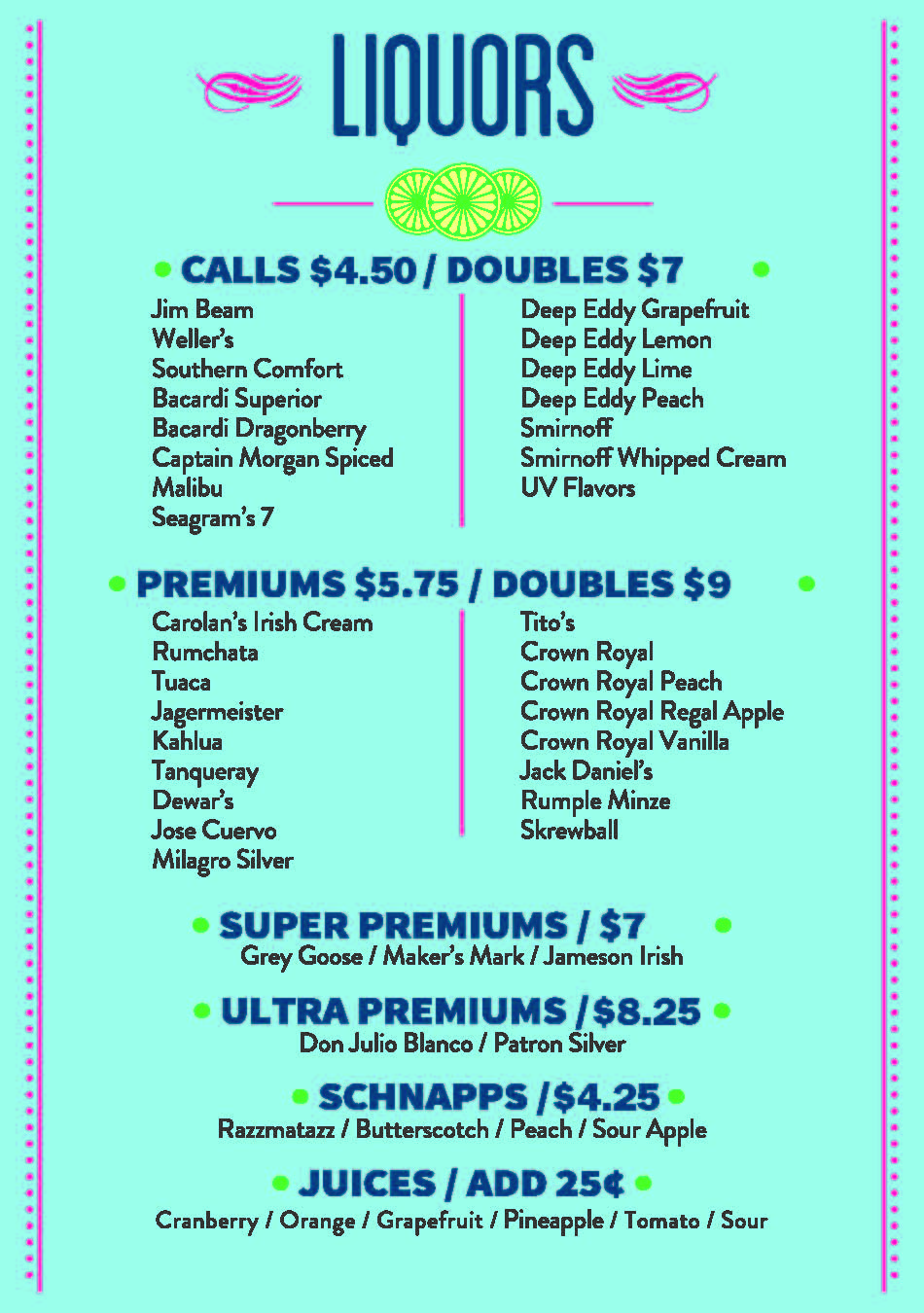 Drinks & Daily Specials - Oasis Lounge